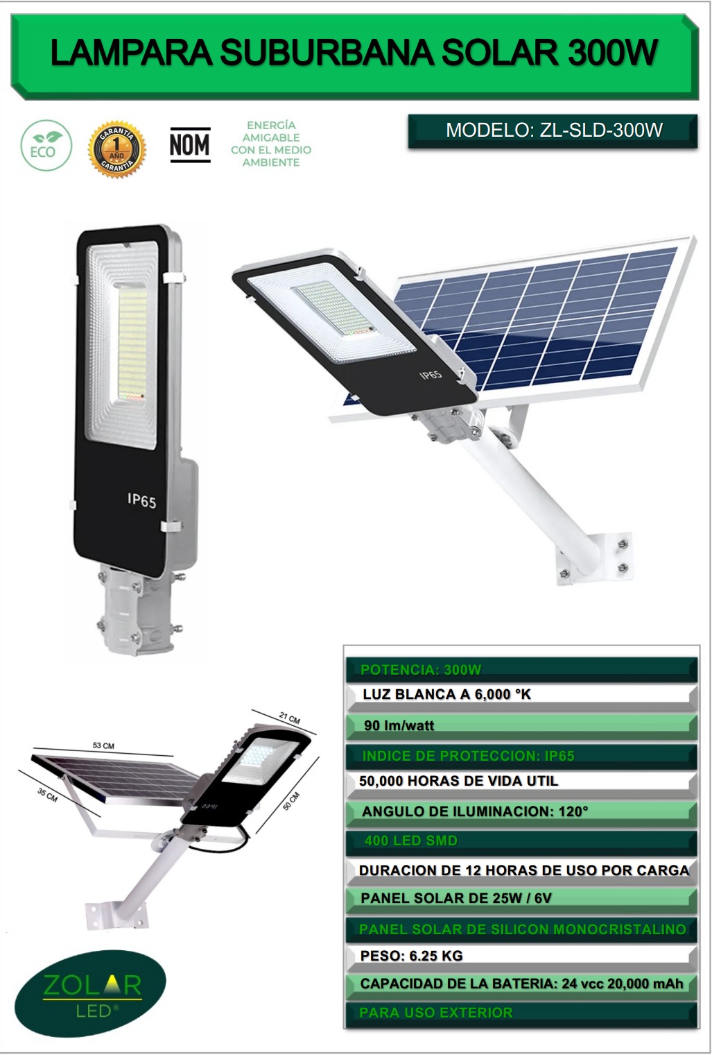 ZL-SLD-300W - Lámparas Solares | Reflectores Solares | Lámparas LED