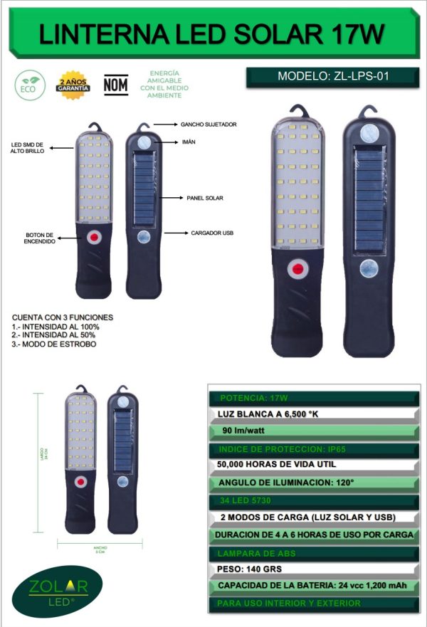 Linterna Led Solar 17W - Lámparas Solares | Reflectores Solares ...
